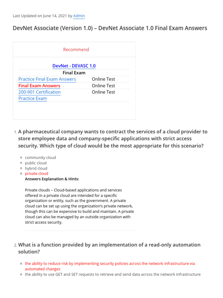 DevNet Associate Version 1 0 DevNet Associate 1 0 Final Exam Answers | PDF | Port (Computer ...