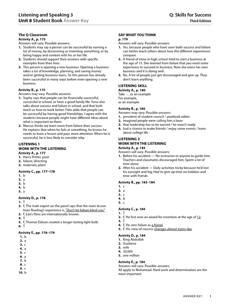 Q3e LS3 U08 AnswerKey | PDF | Learning | Cognition