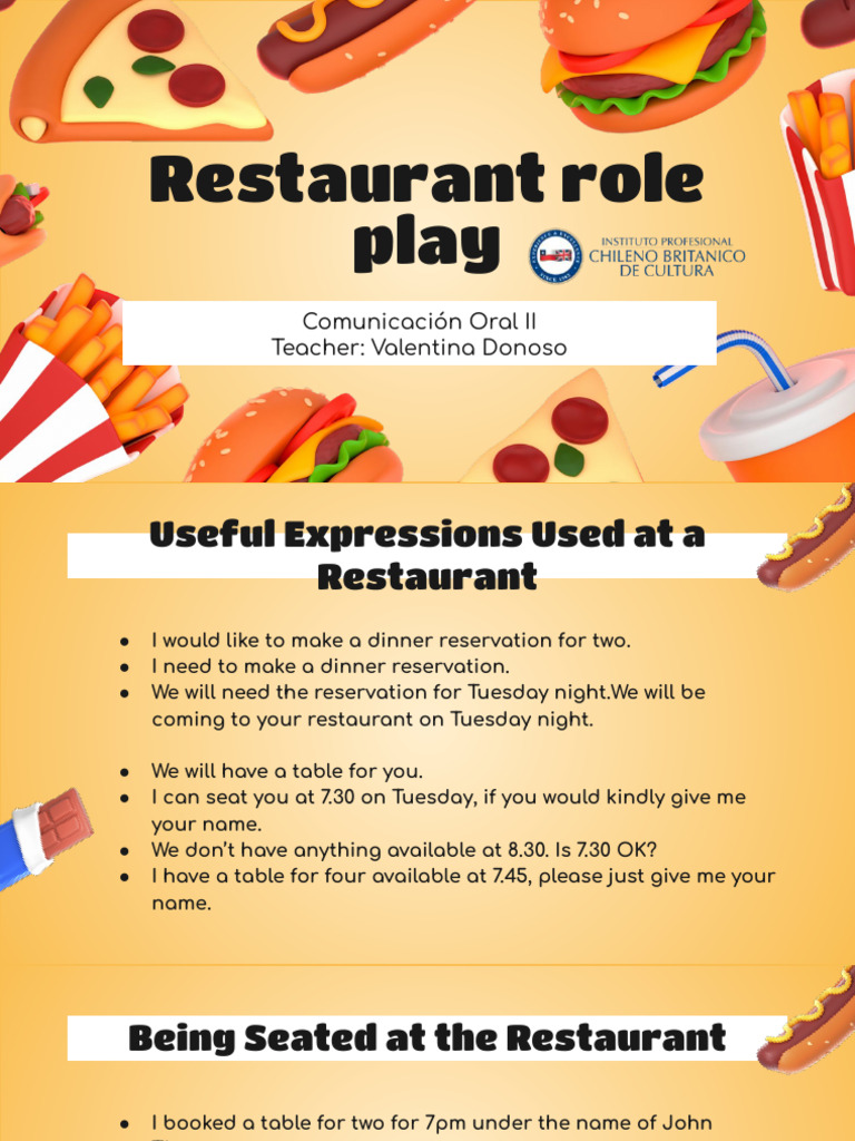 Restaurant Role Play | Download Free PDF | Menu | Meal