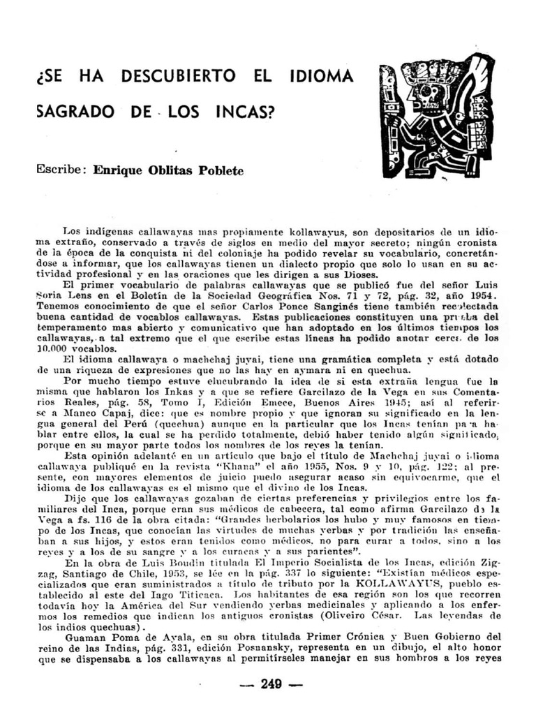 ¿Se Ha Descubierto El Idioma Sagrado de Los Incas?: Escribe: Enrique ...