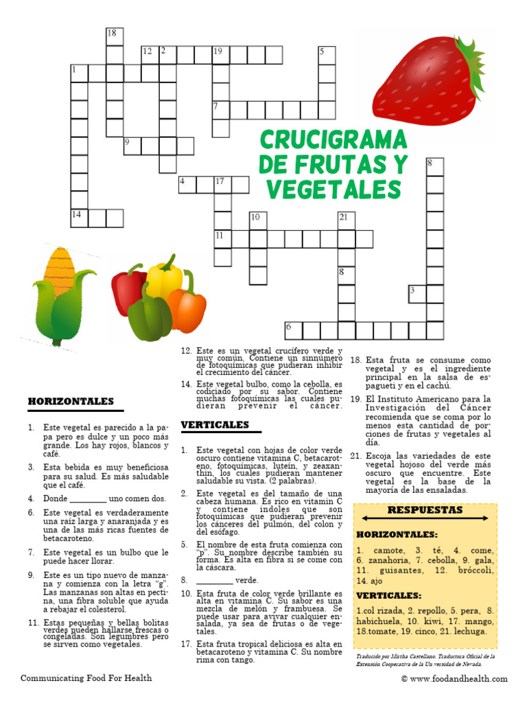 Crucigrama de Frutas y Vegetales | PDF | Vegetales | Nutrición