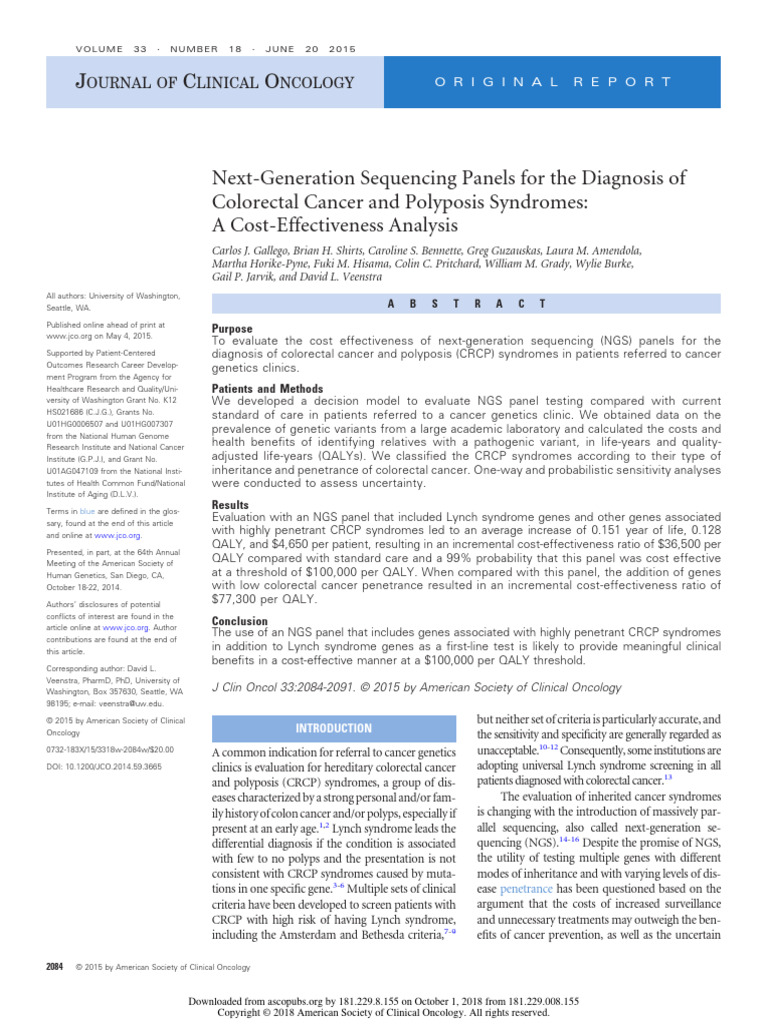NGS de Panel para CCR - JCO 2015 - Costo-Efectividad | PDF | Colorectal ...