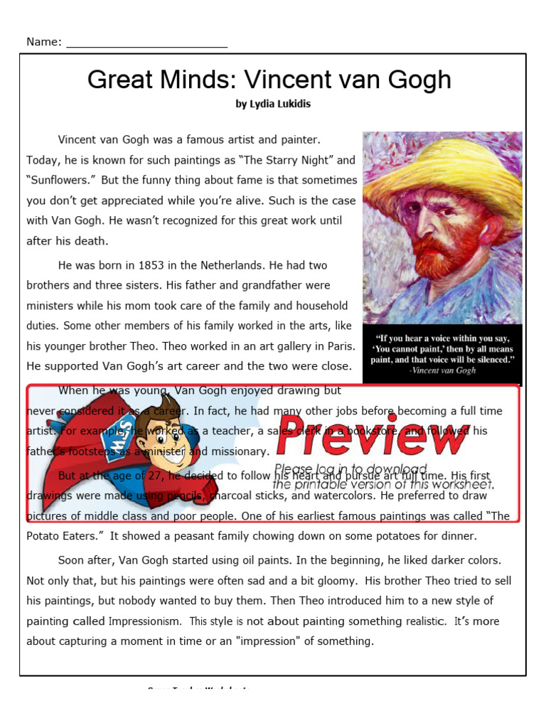TALLER 1 - Vincent Van Gogh | PDF | Vincent Van Gogh | Impressionism