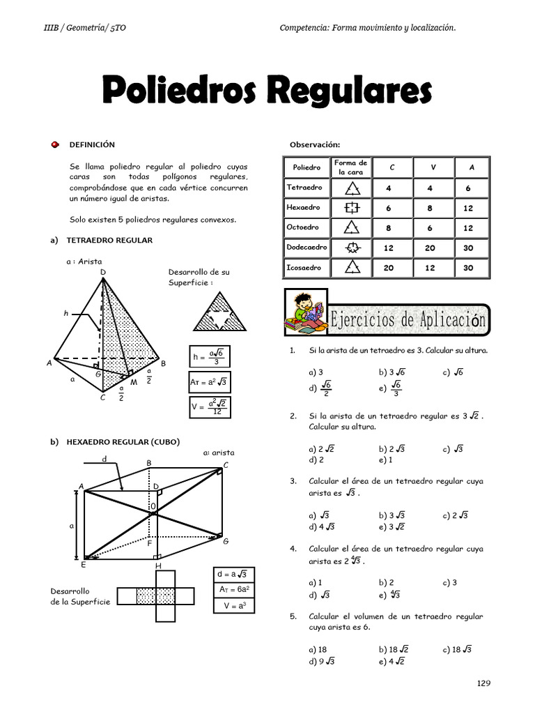 Guía 4 - Poliedros Regulares | PDF | Tetraedro | Geometría