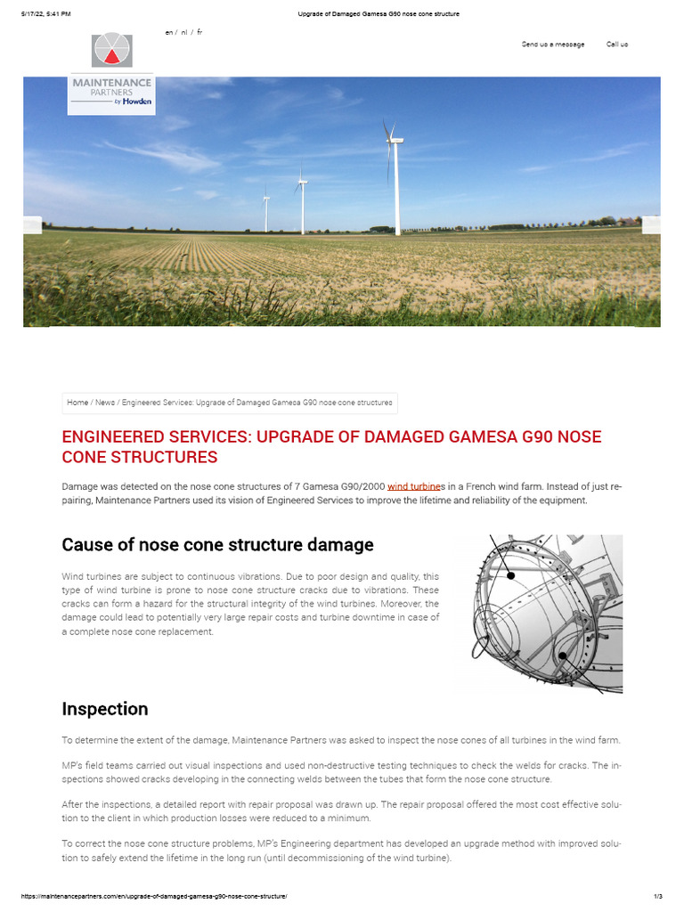 Upgrade of Damaged Gamesa G90 Nose Cone Structure | PDF | Applied And Interdisciplinary Physics ...