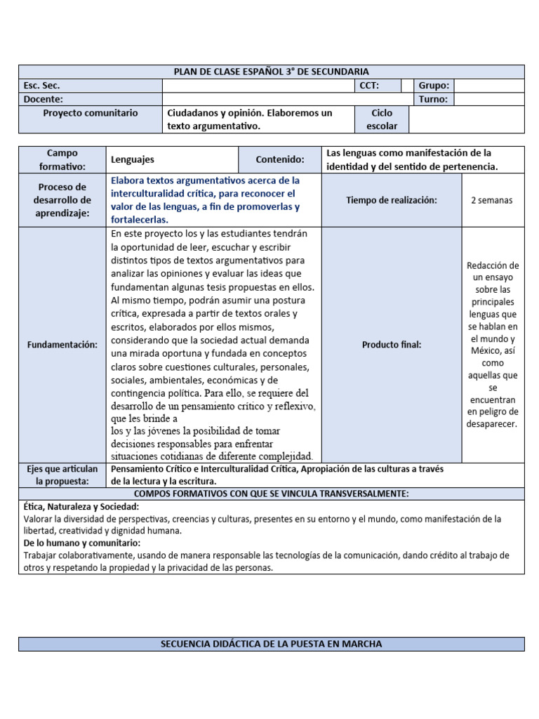 Plan de Clase: Textos Argumentativos en Español | PDF | Escritura | Ensayos
