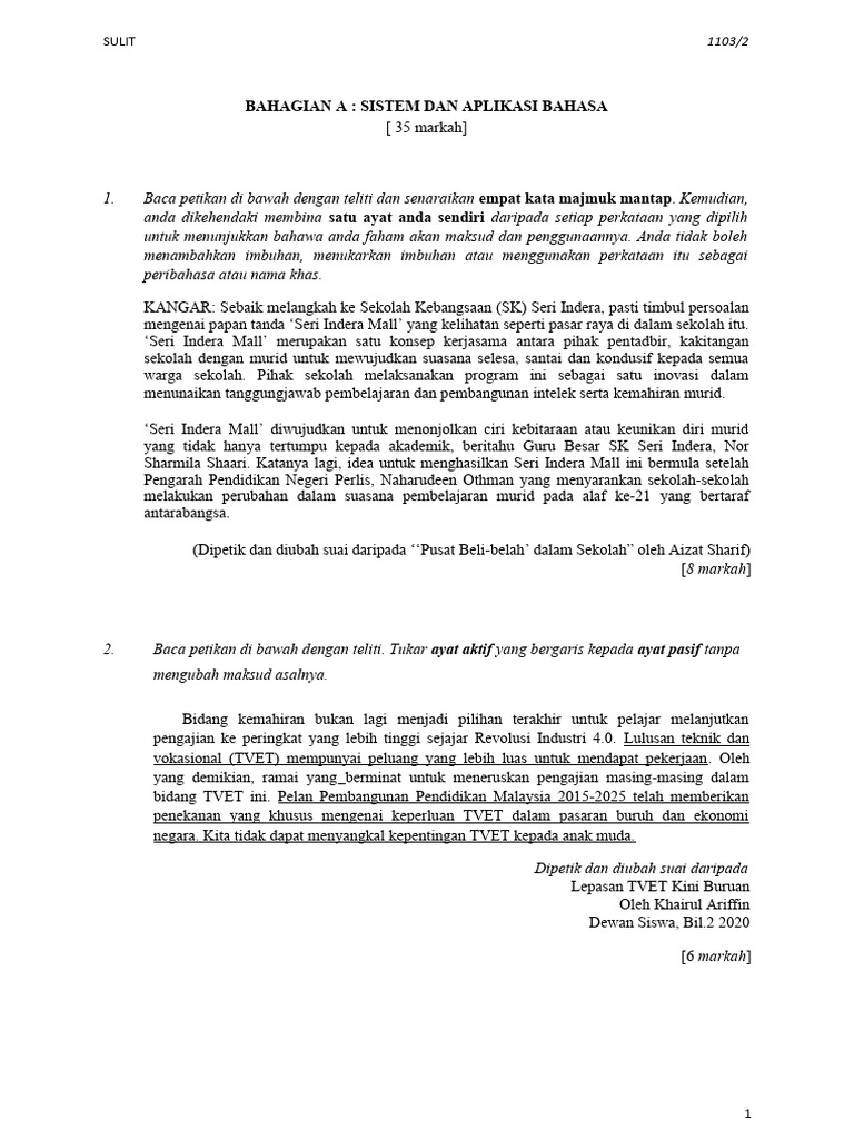 Kertas 2 BM Tingkatan 5 PSPT | PDF