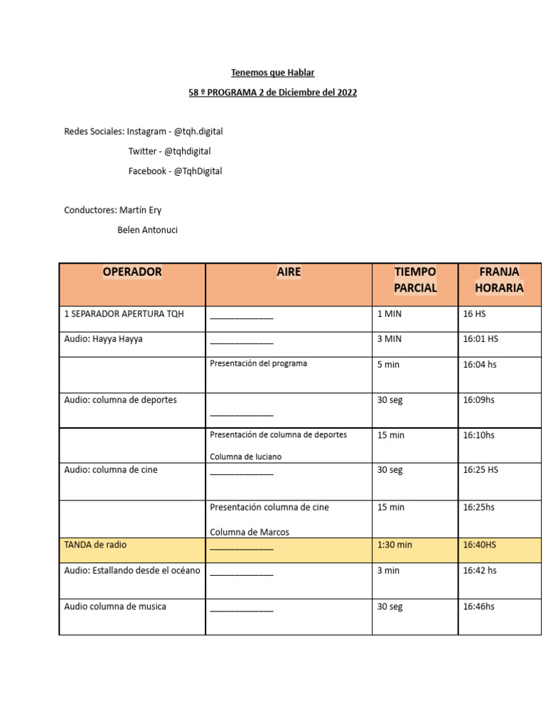 Hoja de Ruta TQH 58° Programa | PDF