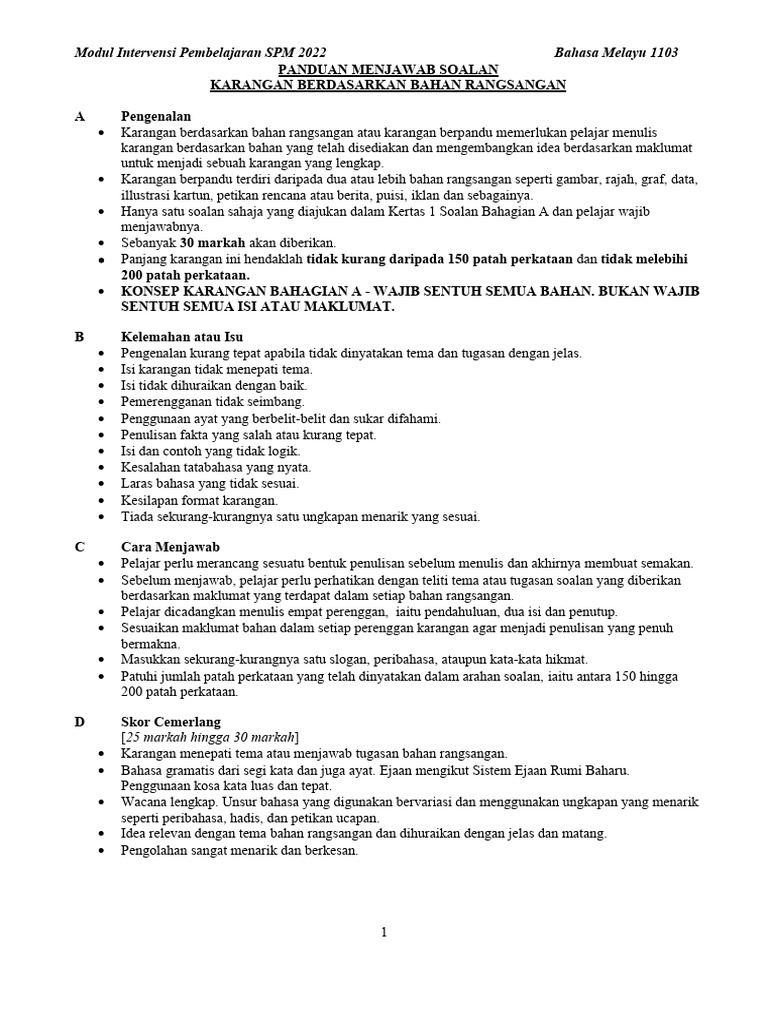 Panduan Menjawab Soalan Karangan Berdasarkan Bahan Rangsangan | PDF