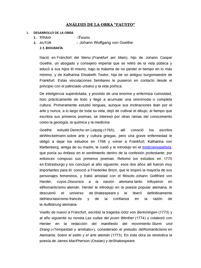 Análisis de La Obra - Fausto | PDF | Johann Wolfgang von Goethe | Las ...