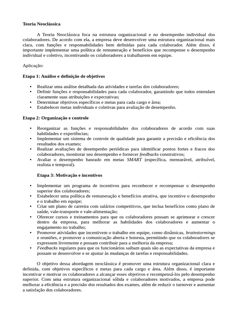 Planos de Ação - 3 ETAPAS - Teorias Neoclássica, Estruturalista e ...