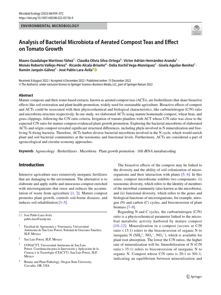 Analysis of Bacterial Microbiota of Aerated Compost Teas and Effect On ...