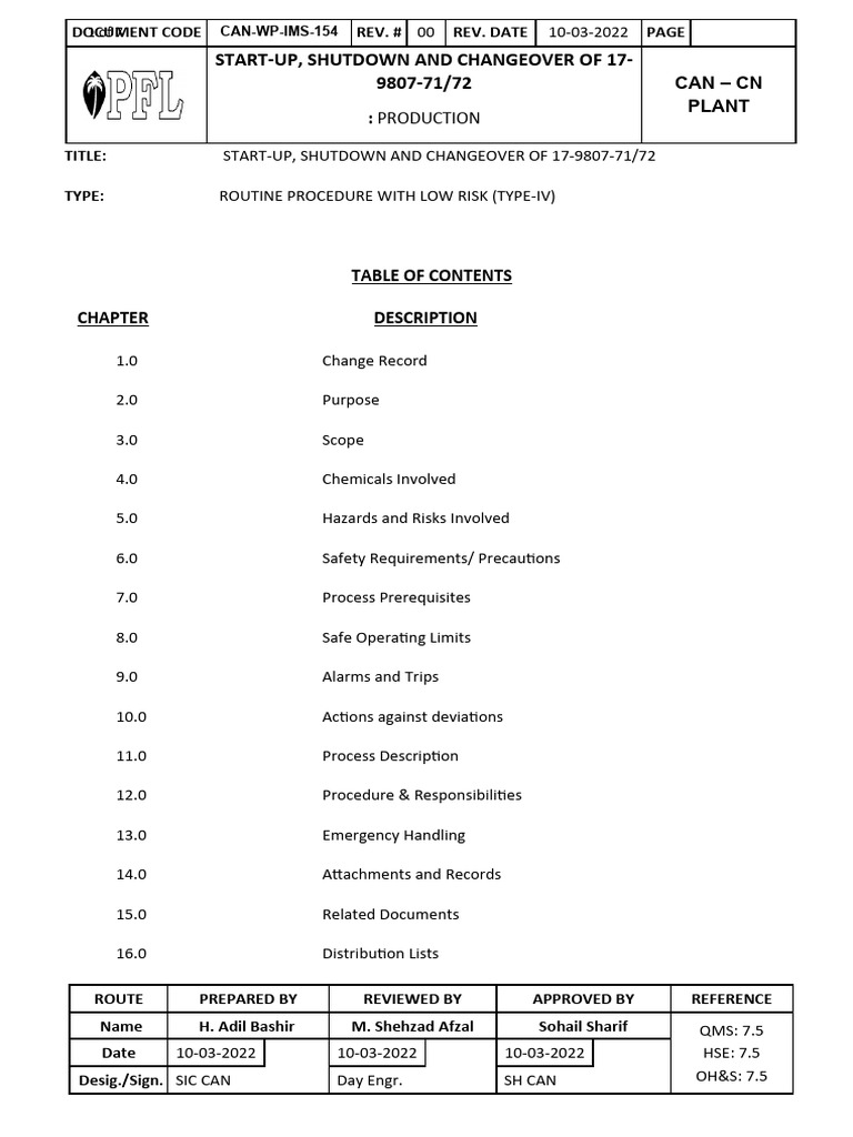 154.17-9807 Startup Shutdown and Changeover 1 | PDF | Occupational ...