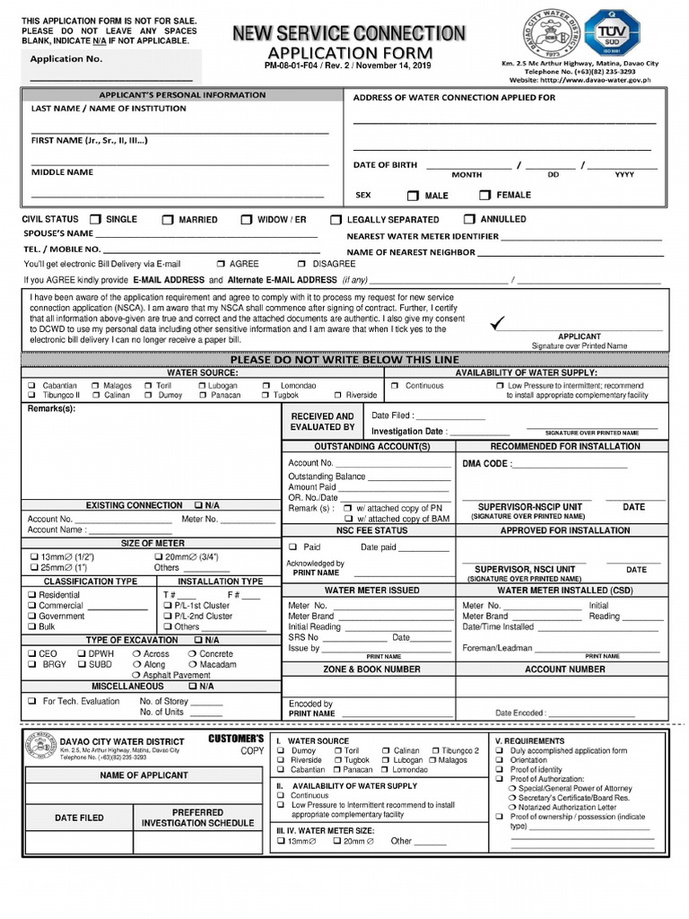 DCWD New Service Connection Guide | PDF | Notary Public | Plumbing
