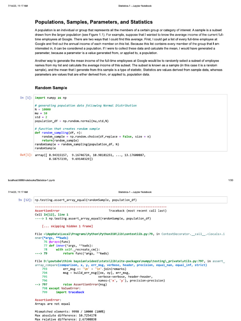 Populations Samples Parameters and Statistics | PDF