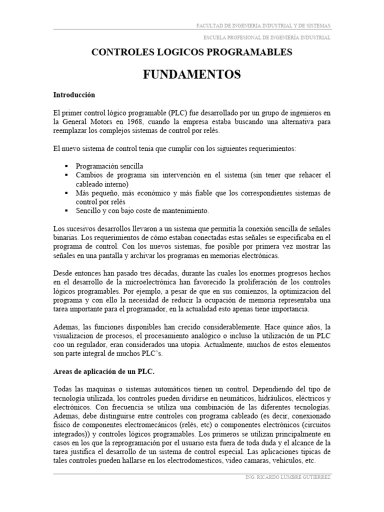 Controles Lógicos Programables: Fundamentos | PDF | Controlador lógico ...