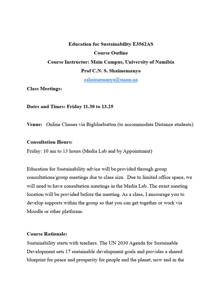Education For Sustainability Course Outline | PDF | Sustainable ...
