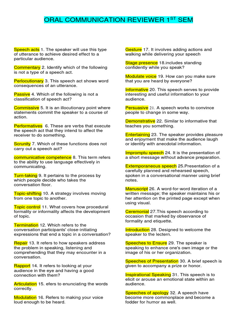 Oral Comm Reviewer | PDF | Communication | Nonverbal Communication Oral Comm Reviewer | PDF | Communication | Nonverbal Communication