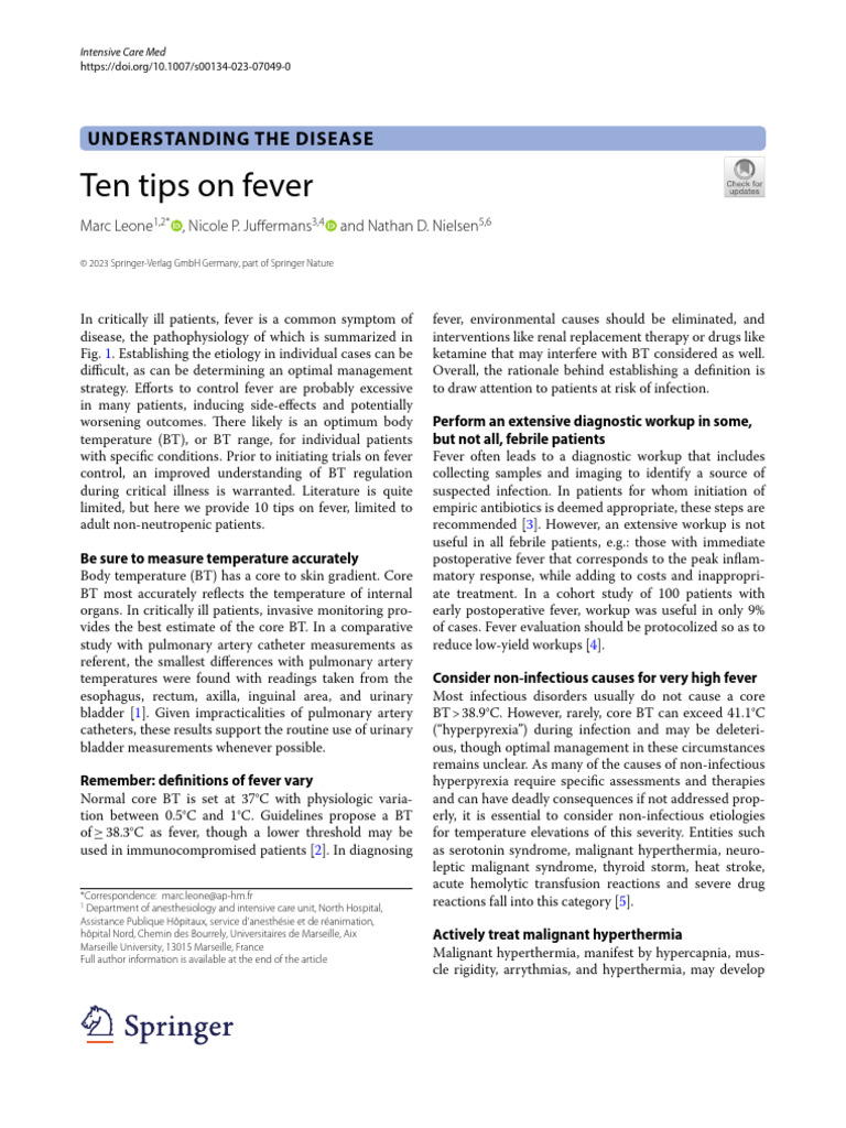marc-leone-ten-tips-on-fever-2023 | PDF | Fever | Sepsis