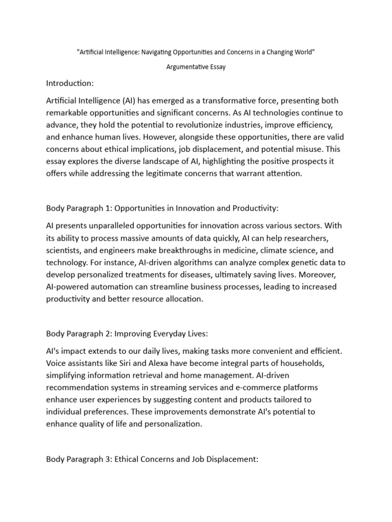 Artificial Intelligence Argumentative Essay | PDF | Artificial ...