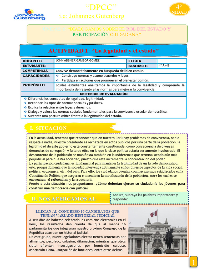 4° Dpcc Actv01 Unid6 2023 Pdf Democracia Ideologías Políticas 3203