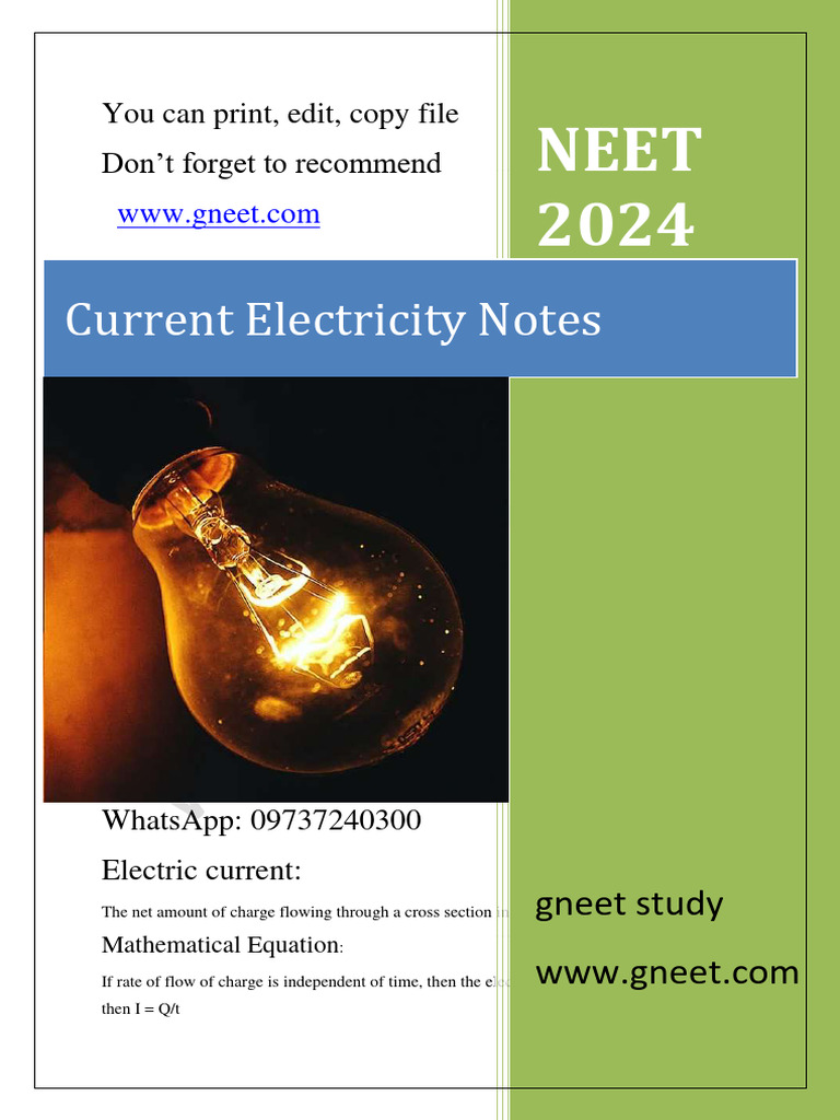 Current Electricity Notes | Download Free PDF | Electrical Resistivity ...