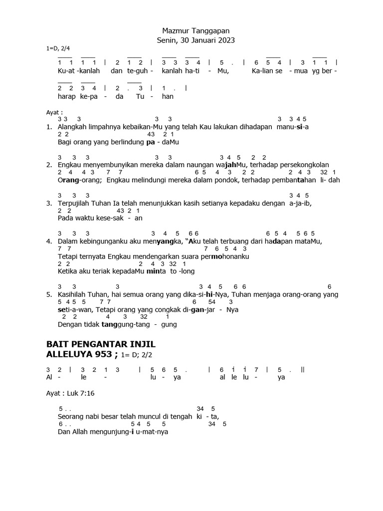 Mazmur Tanggapan, 30 Januari 2023 | PDF