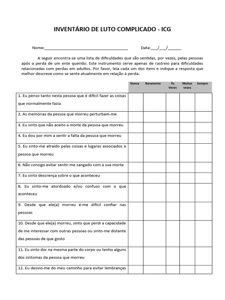 INVENTÁRIO DE LUTO COMPLICADO - ICG | PDF | Morte
