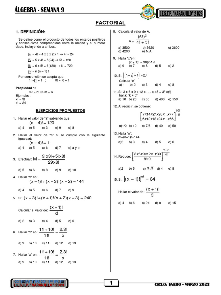 Semana 9 - Factorial | PDF | Matemáticas | Teoría de los números