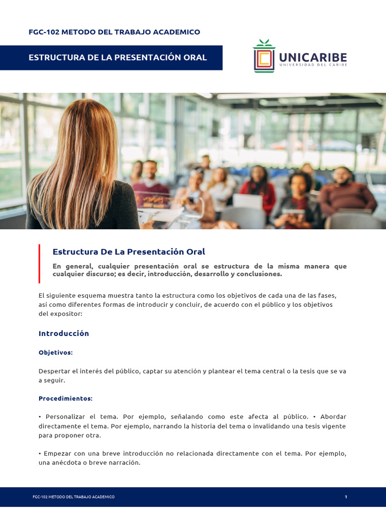 FGC-102 - Unidad 5 - Recurso 5. Estructura de La Presentación Oral | PDF