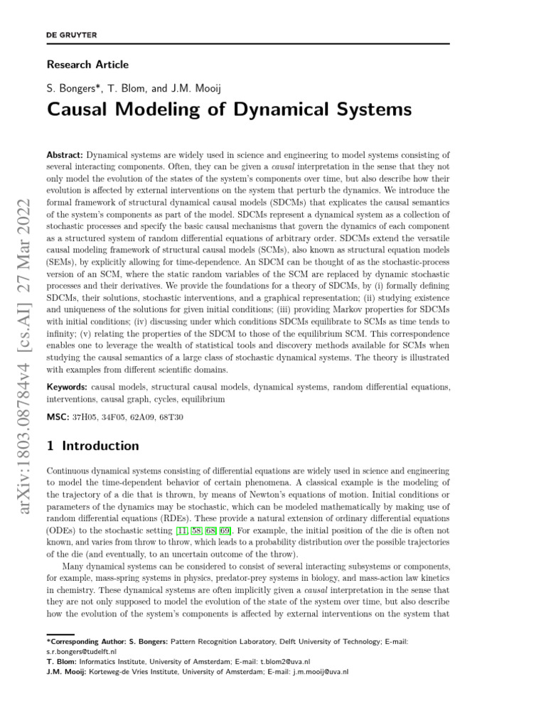 Causal Modeling of Dynamical Systems: S. Bongers, T. Blom, and J.M. Mooij | PDF | Causality ...