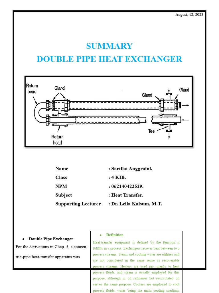 Sartika Anggraini - 4 Kib - Double Pipe Heat Exchanger | Download Free PDF | Reynolds Number ...