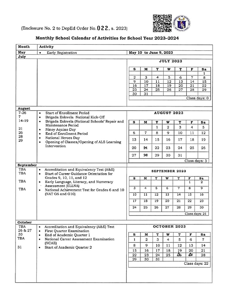 Deped Calender 2023-2024 | PDF