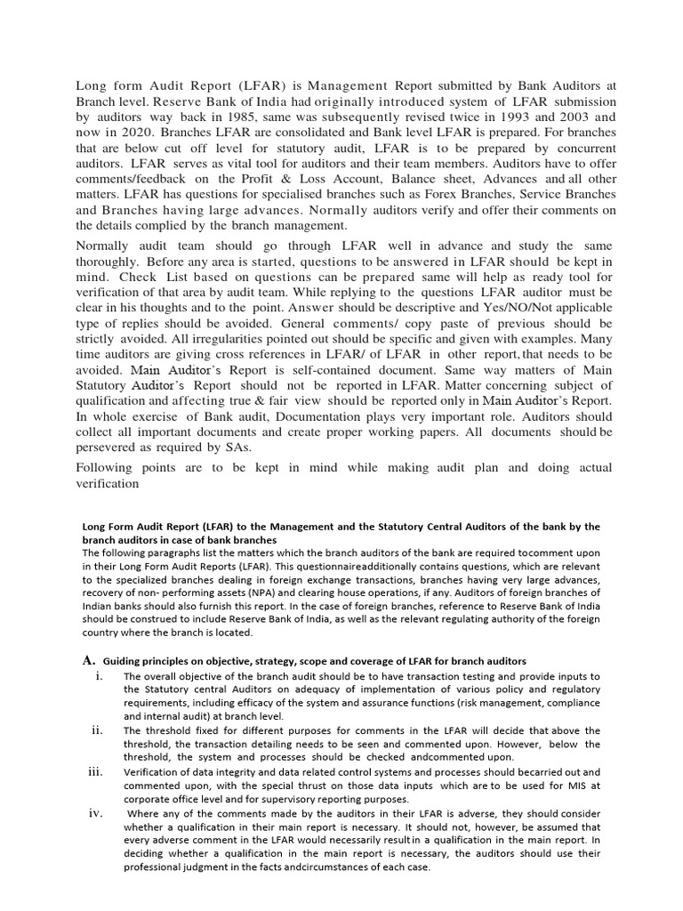 Bank Branch LFAR CA Ketan Saiya | PDF | Audit | Banks