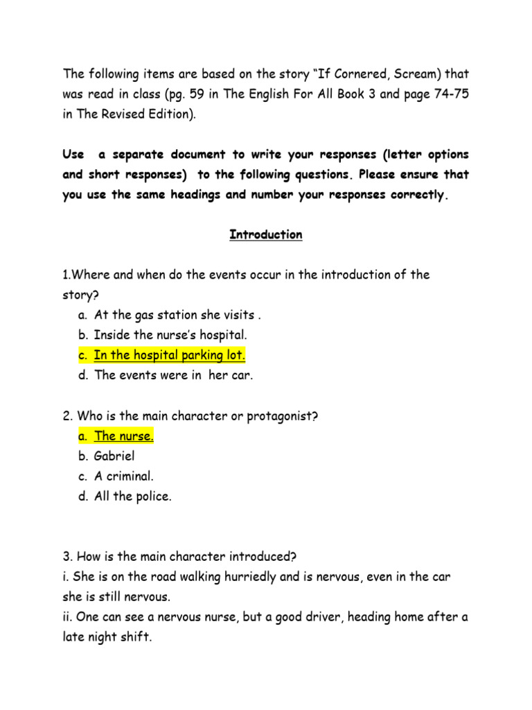 If Cornered Scream Comprehension Work | PDF | Mood (Psychology ...