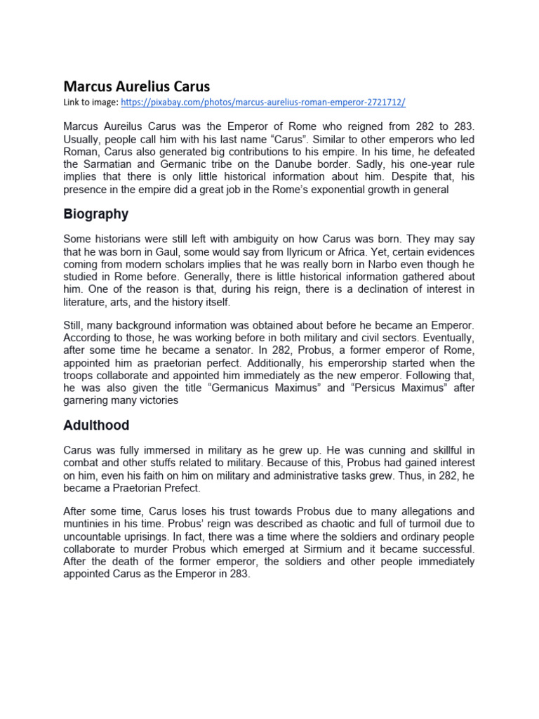 Marcus Aurelius Carus | PDF | Ancient Rome | Roman Emperors