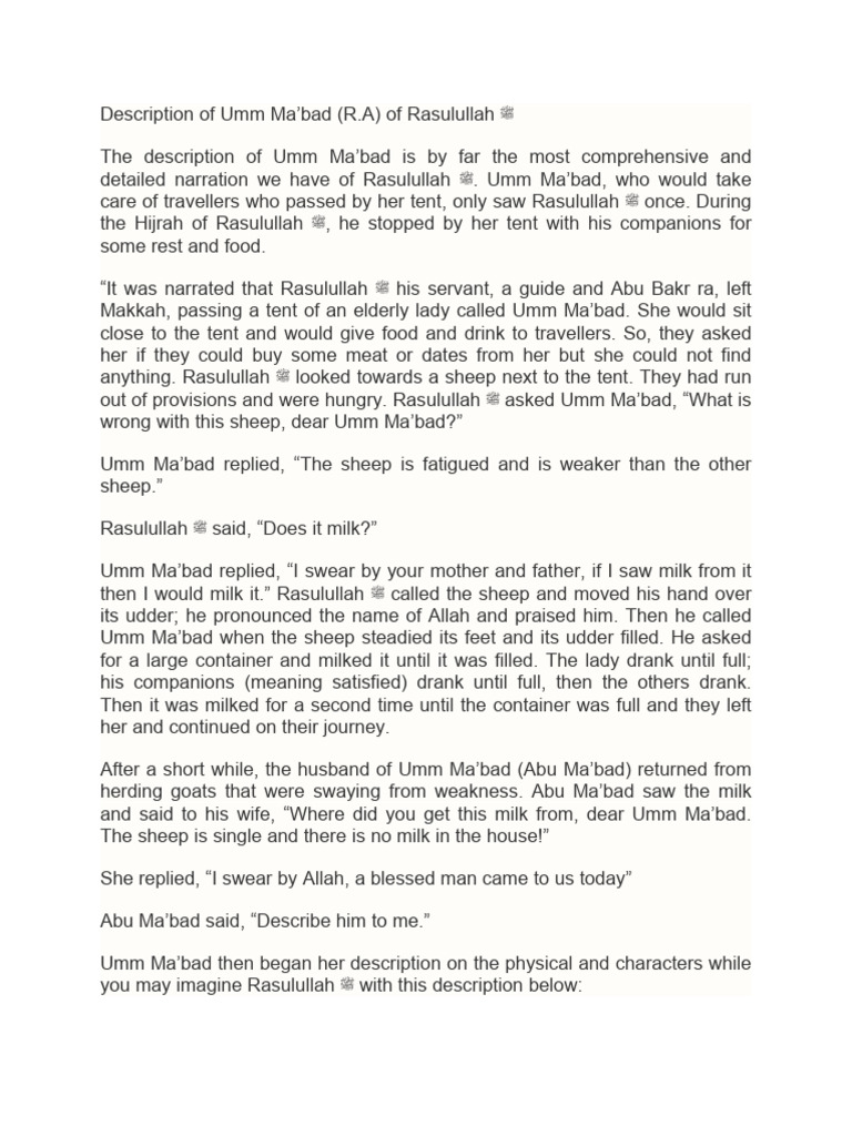 Description of Umm Mabud (R.A) | PDF