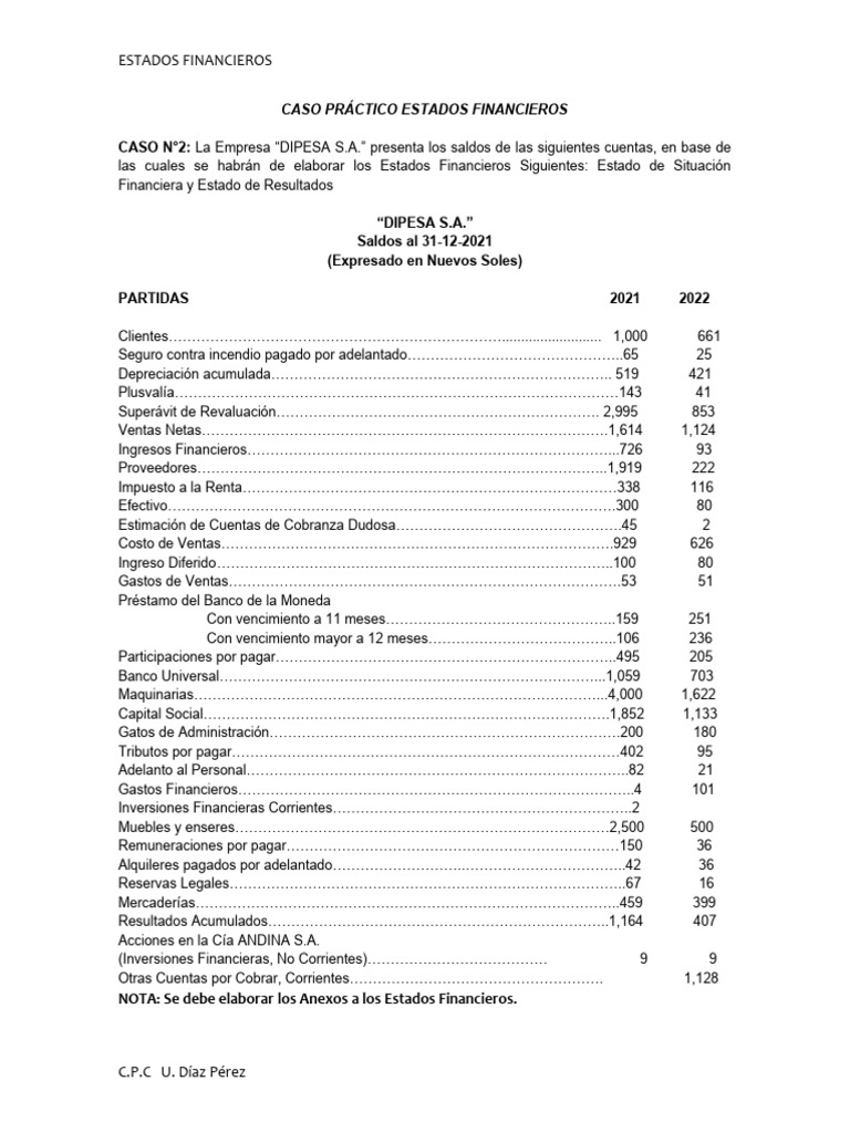 Caso Práctico #2 Estados Financieros | PDF | Servicios financieros | Economía Financiera