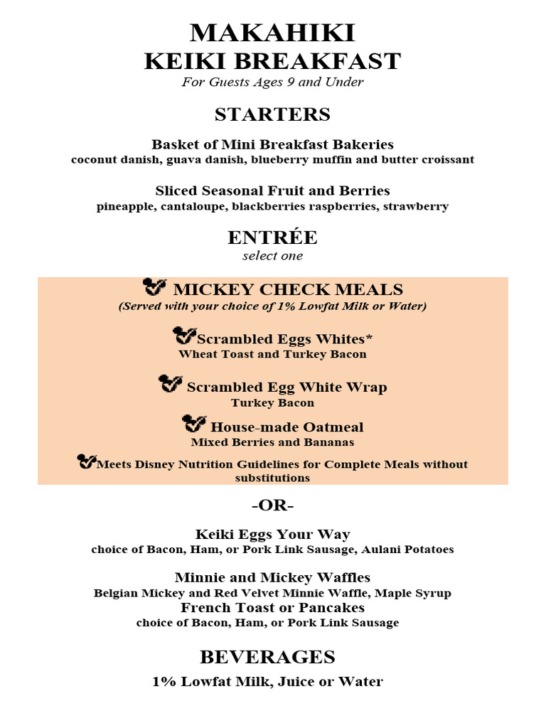 Makahiki 3 Course Breakfast Keiki Menu | PDF
