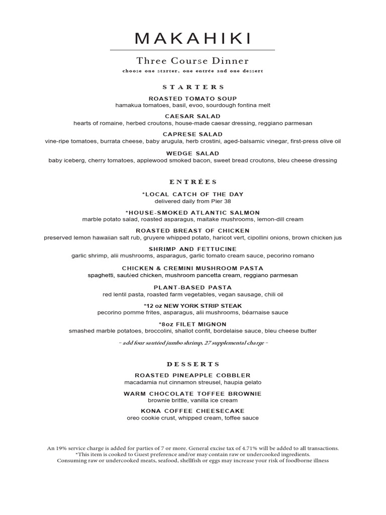 Makahiki Three Course Dinner Menu | PDF | Foods | Cuisine