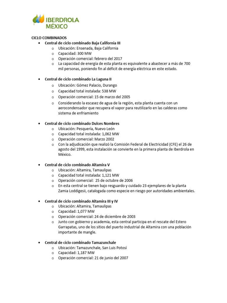 Informacion de Mapa Ciclos Combinados Iberdrola Generacion Mexico ...