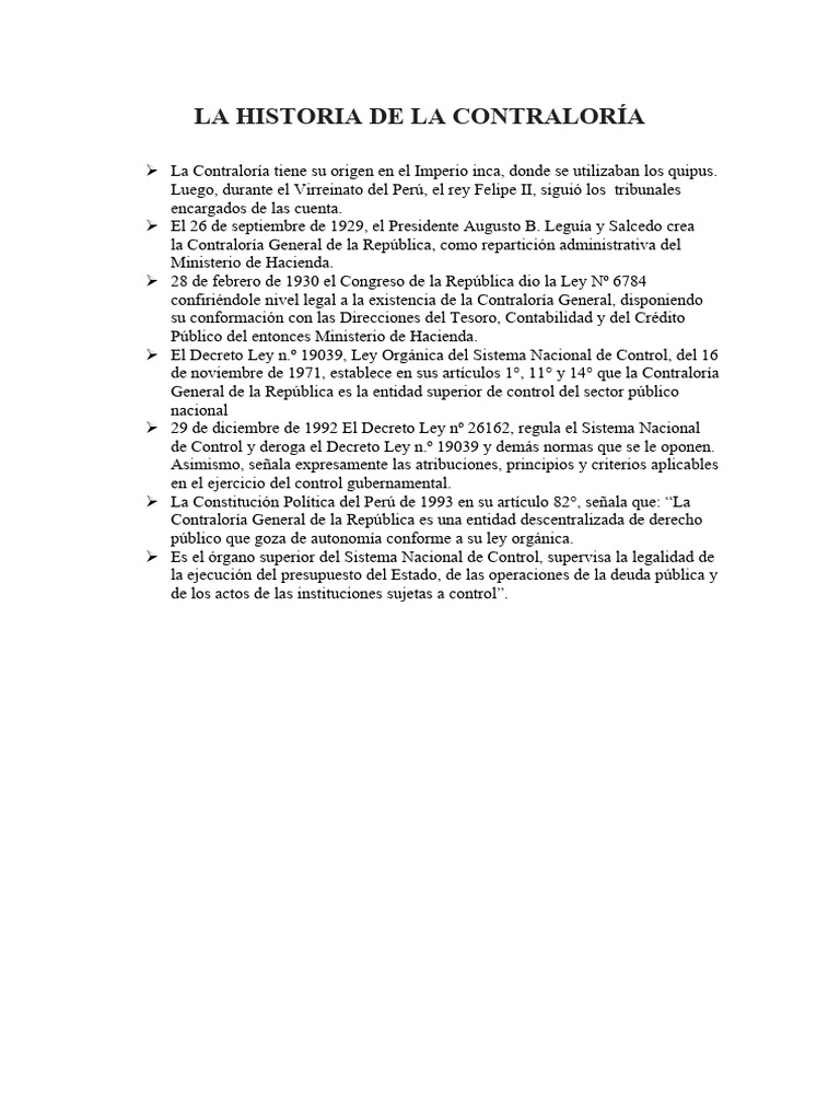 LA HISTORIA DE LA CONTRALORÍA | PDF
