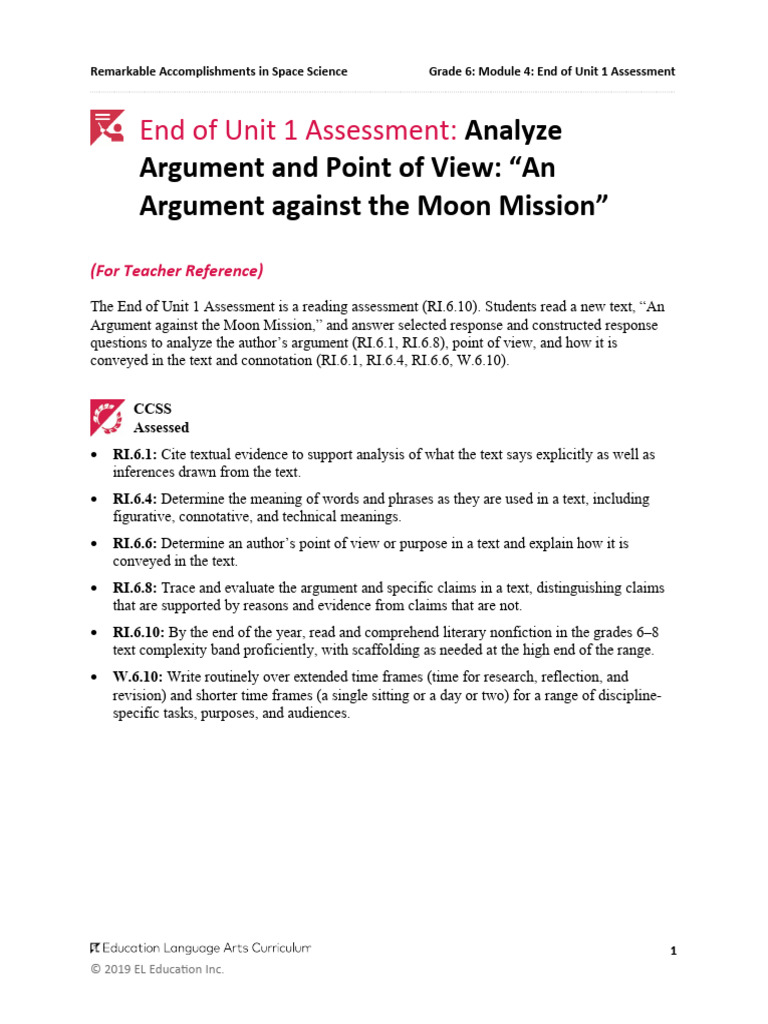 G6m4u1 Modulelessons End of Unit 1 Assessment 0520 | PDF | Apollo 11 | Apollo Program