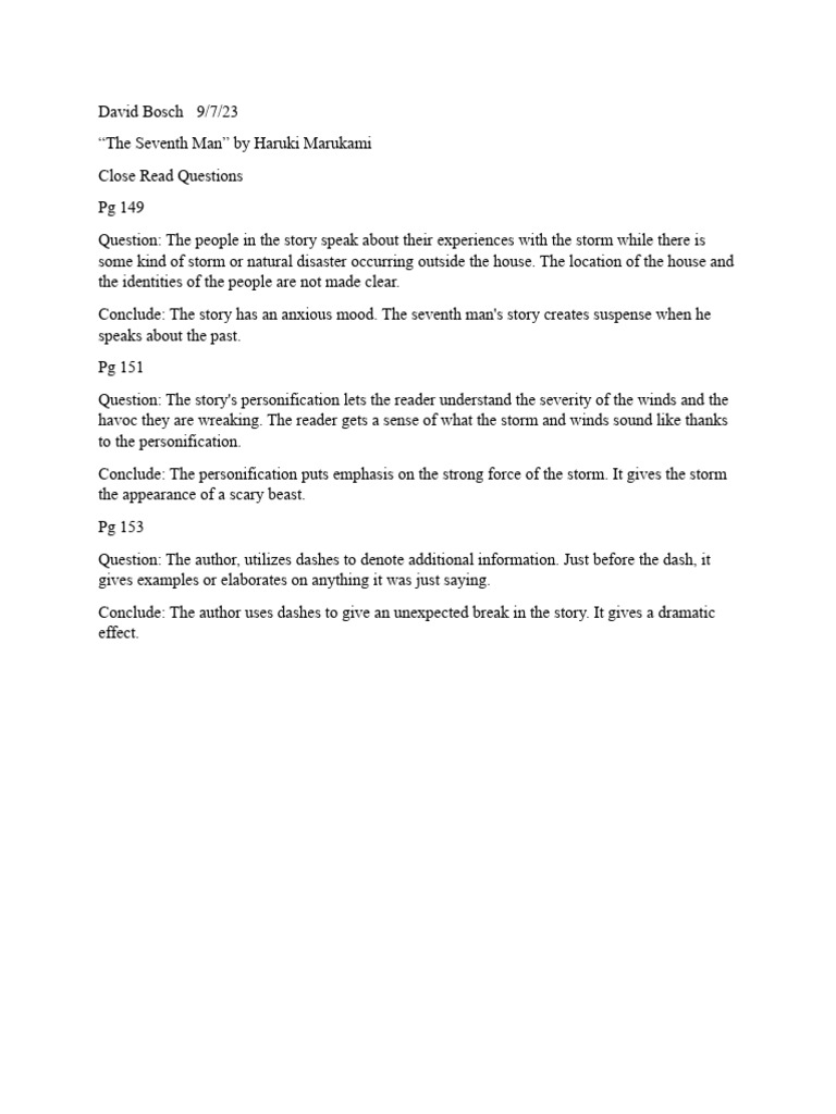 The Seventh Man Story Assignment | PDF