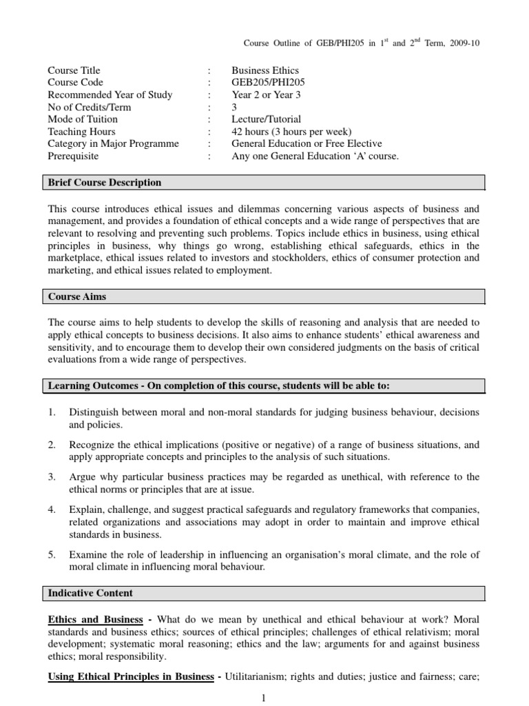 Sample Ethics Outline 2 | PDF | Business Ethics | Morality