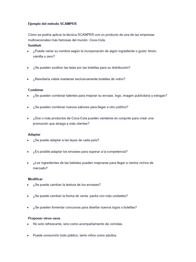 Ejemplo 1 del método SCAMPER | PDF