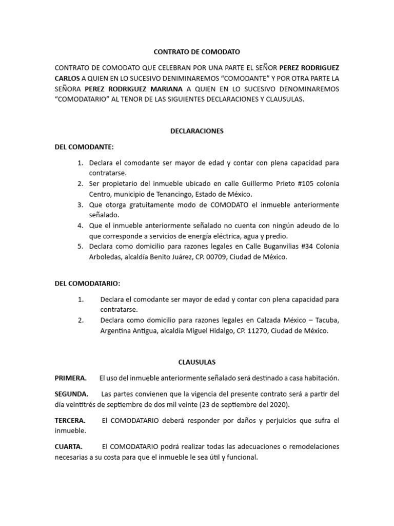 Contrato de Comodato | PDF | México