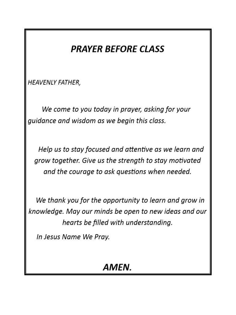 Prayer Before Class Pdf