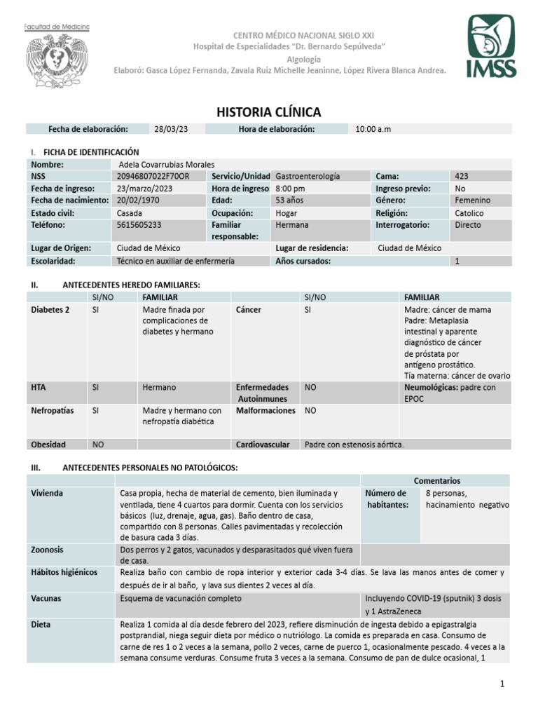 Historia Clinica Algologica. | PDF | Abdomen | Medicina CLINICA