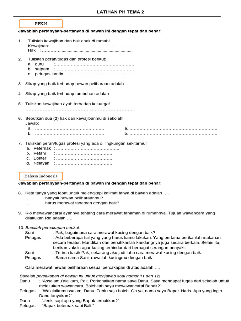 Latihan Soal PH TEMA 2 Kelas 3 | PDF